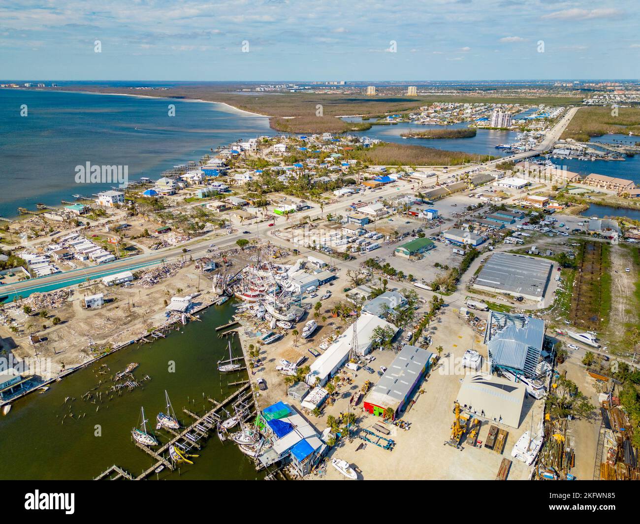 Boats lay waste after Hurricane Ian aftermath and storm surge Stock ...