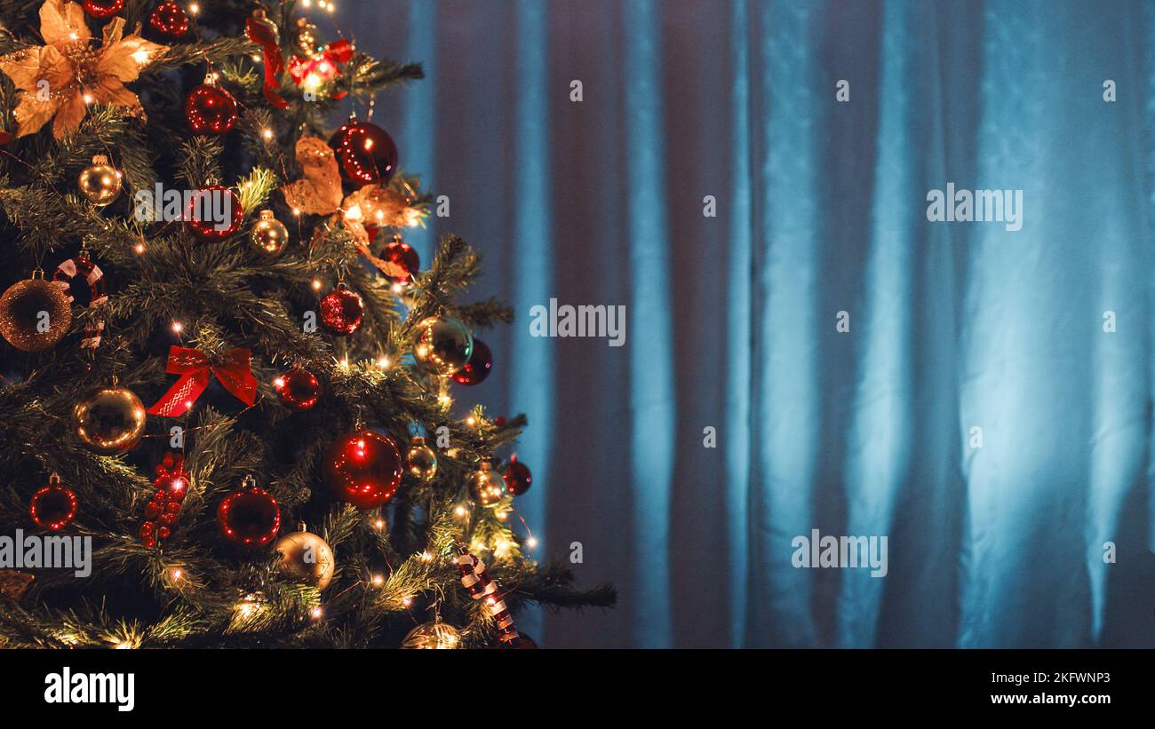 Christmas Tree On Blue background Stock Photo - Alamy
