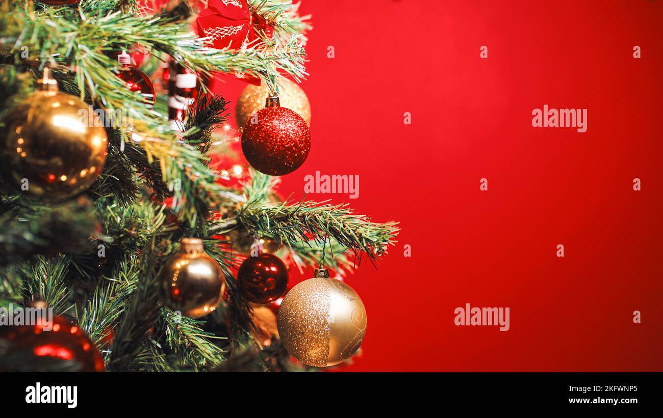 Christmas Tree On Red background Stock Photo - Alamy