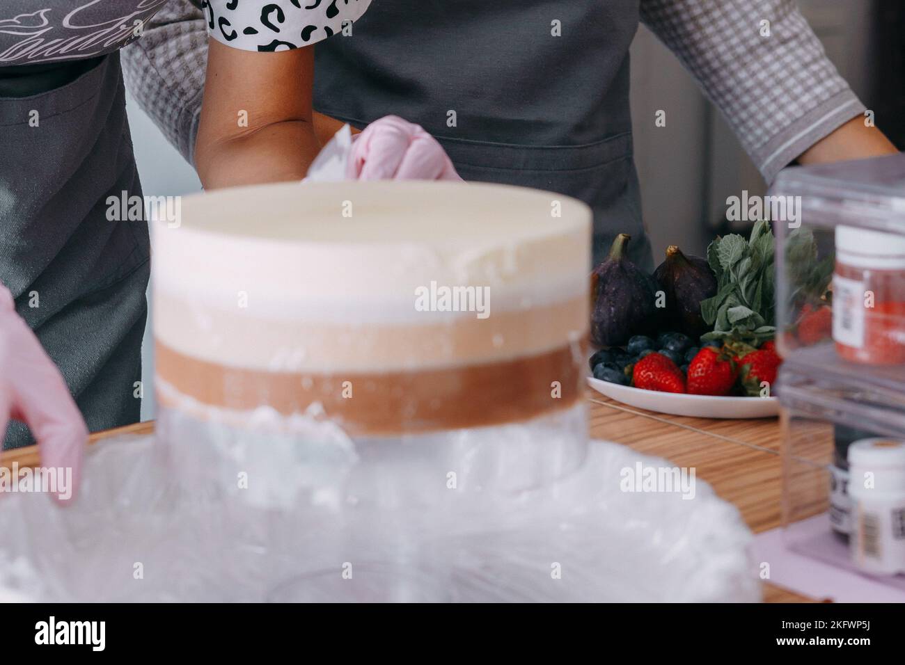 Cooking mousse cake at a cooking class. Cooking at home, home-made food ...