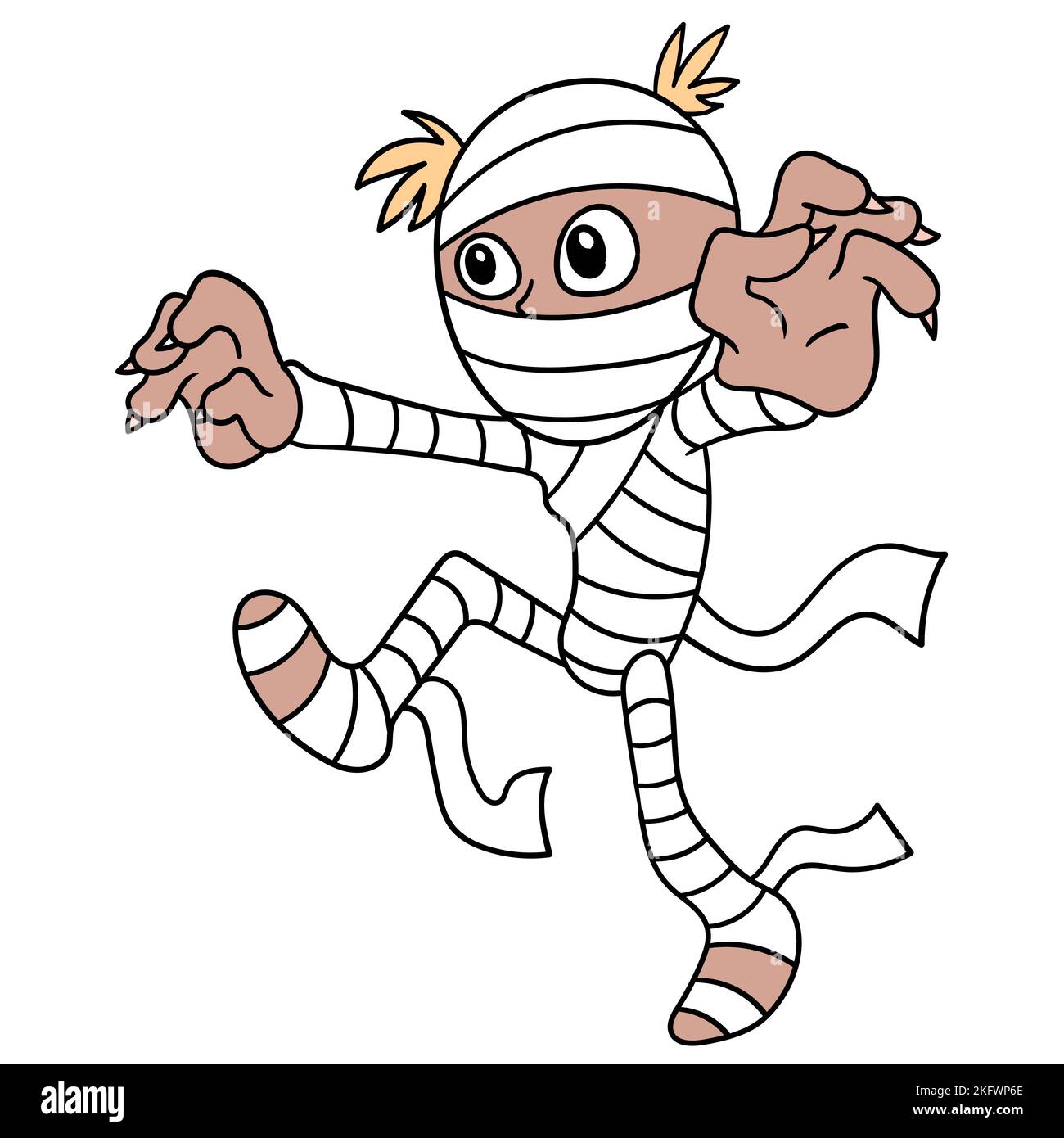 An editable vector of a brown mummy covered by bandages walking and ...