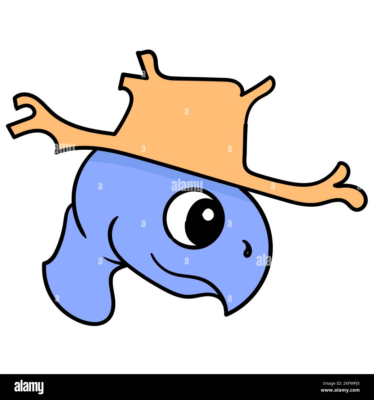 An editable vector of a blue turtle head with a straw hat Stock Vector ...