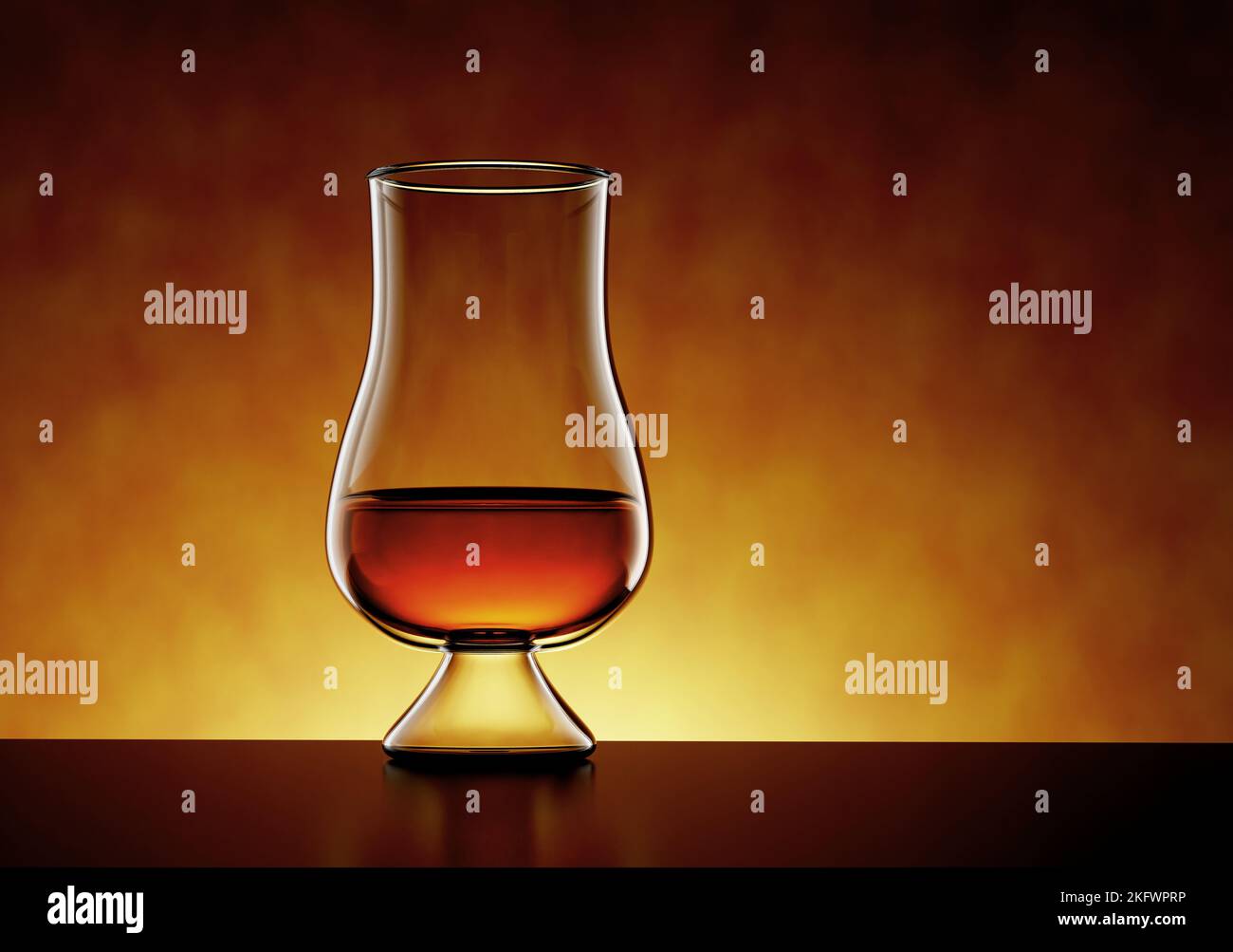 Scotch Whisky, bourbon or rum in a Glass on amber background - 3D ...