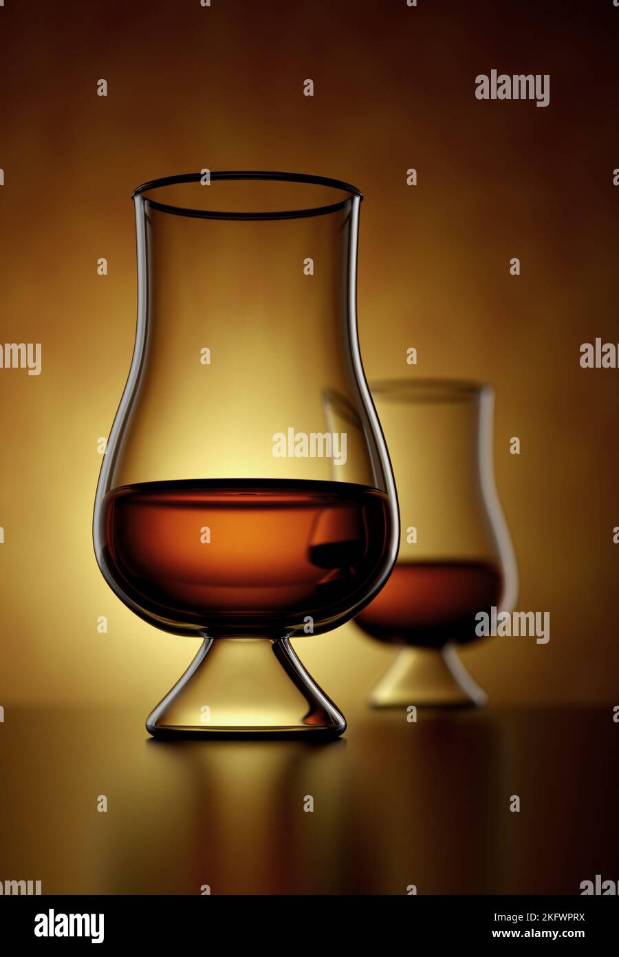 Scotch Whisky, bourbon or rum in a Glass on amber background - 3D ...