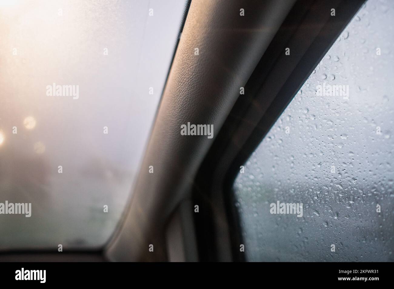 Steamy car window on a rainy,foggy day. Concept of safety driving ...