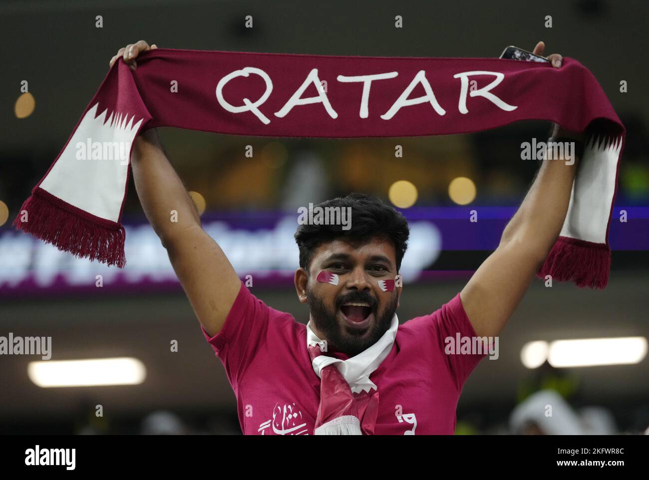 Qatar fans in the stands before the FIFA World Cup Group A match at the ...