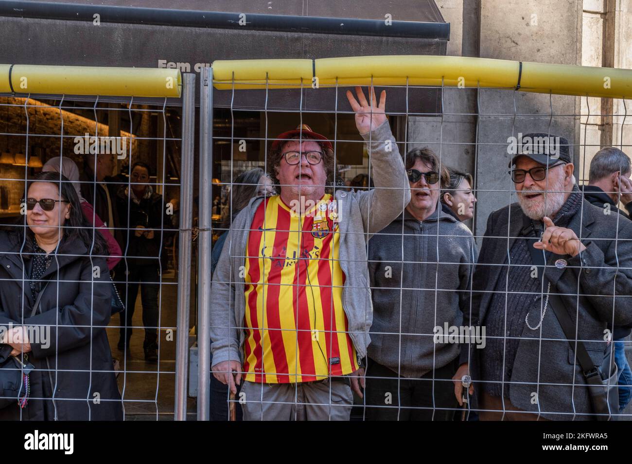 Barcelona, Spain - 20 Nov 2022 A protester is seen during the act ...