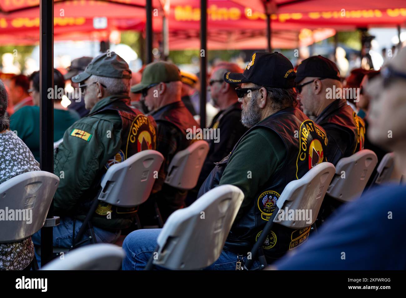 U.S. Marine combat veterans attend the Corpsmen Memorial Dedication ...