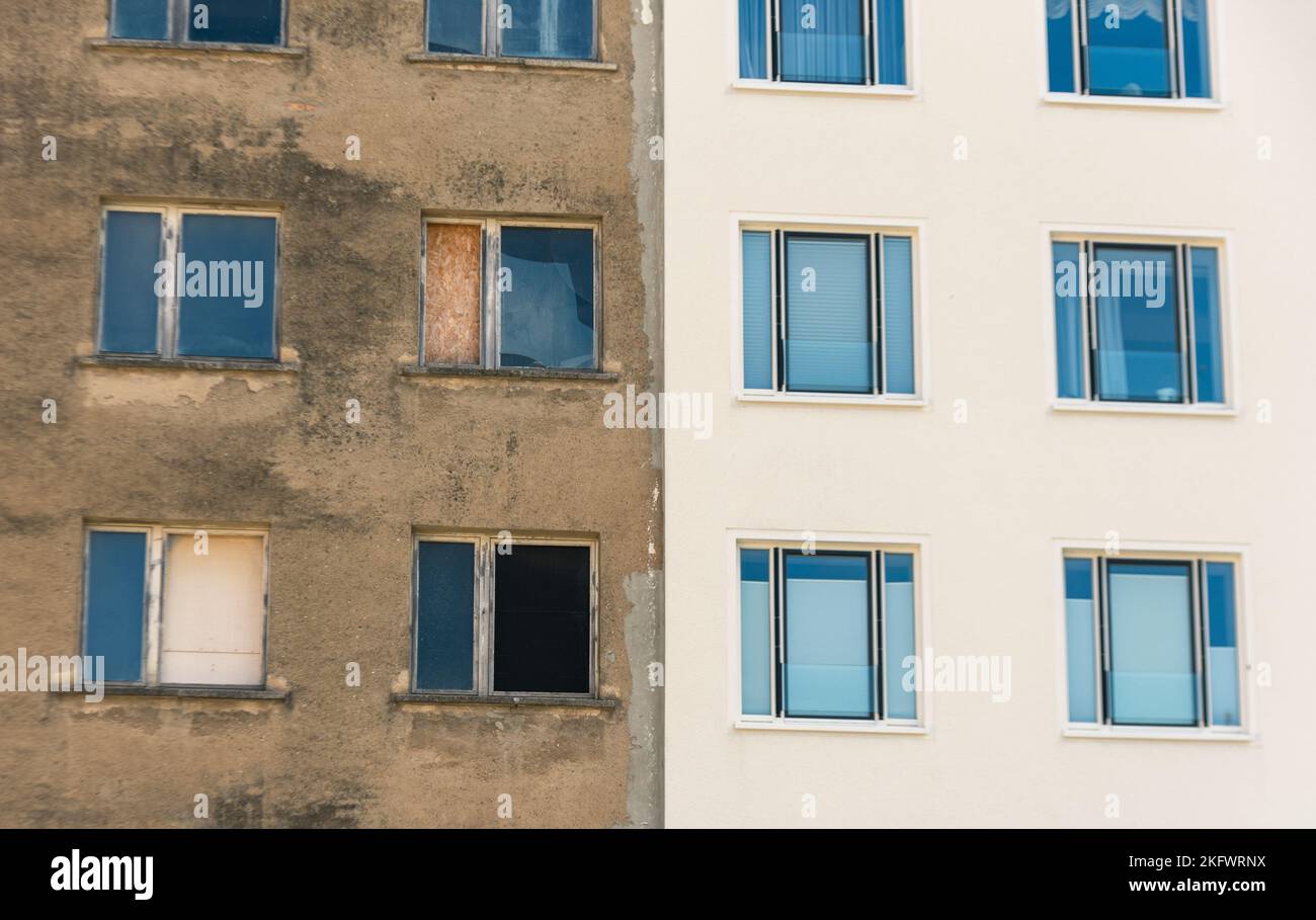 An old and a new house in Prora on the German island Rugen Stock Photo ...