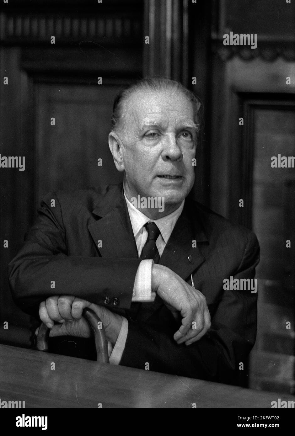 Jorge Luis Borges, Argentine fiction writer, at the Biblioteca Nacional ...