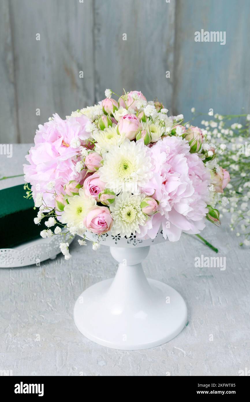 Florist workplace: how to make wedding floral arrangement with peonies ...