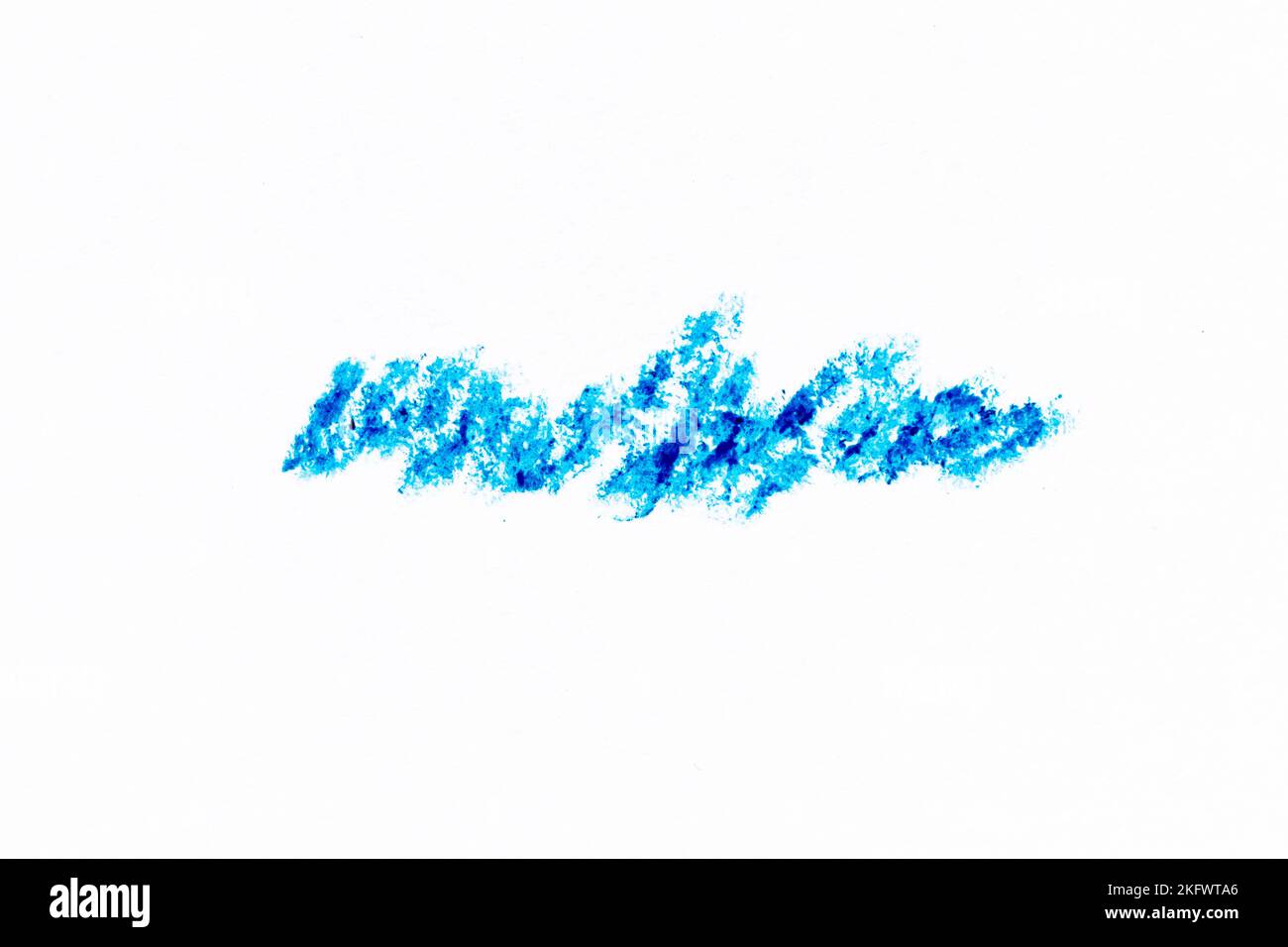 Blue color crayon hand drawing in sribble line shape on white paper ...