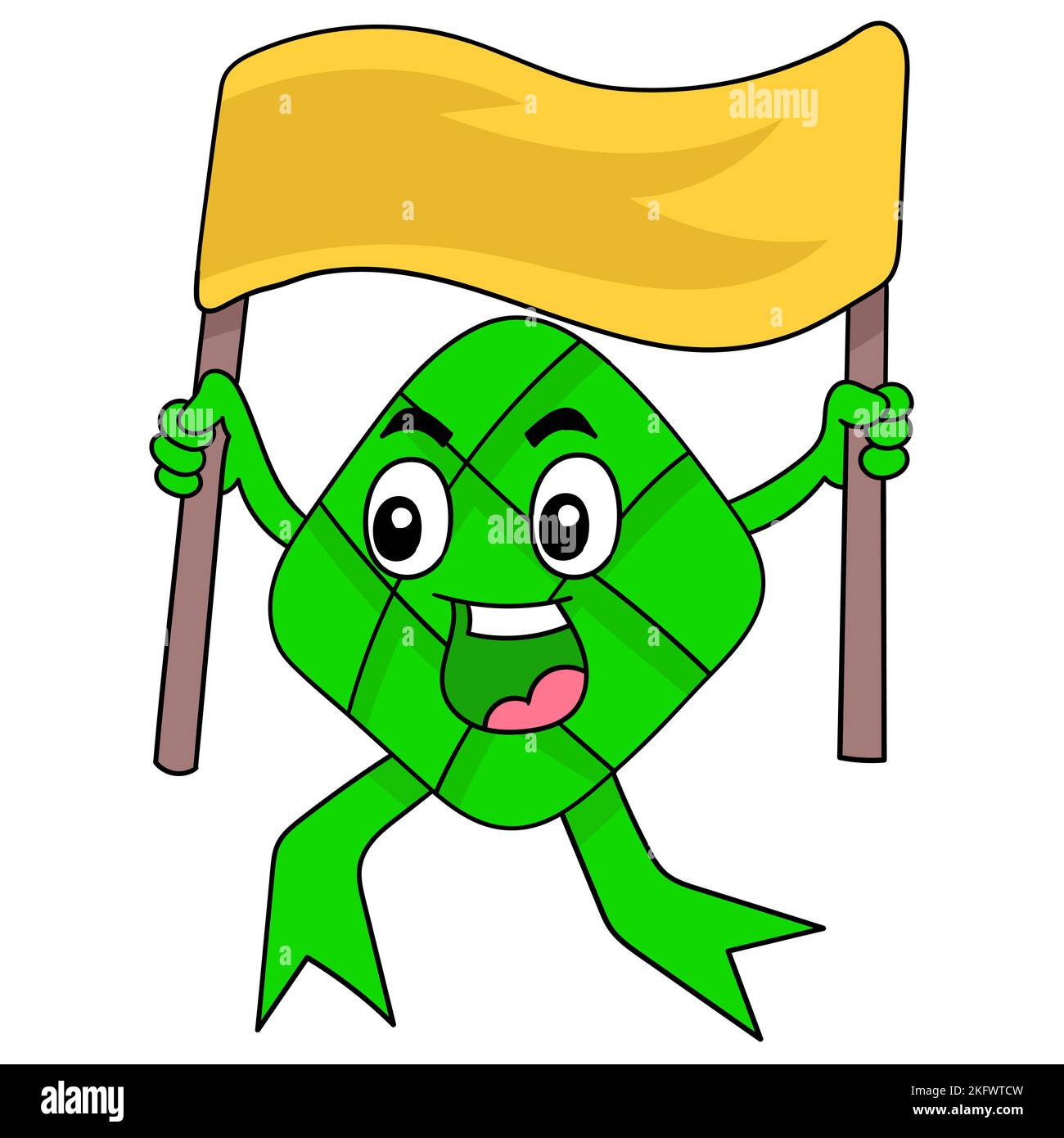 A vector illustration of a activist green cartoon character holding up ...