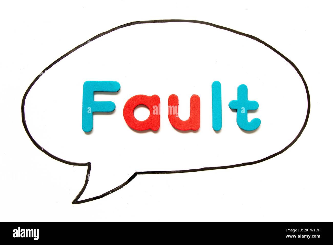 Alphabet letter with word fault in black line hand drawing as bubble ...