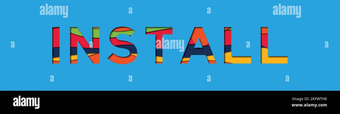 Letter with papercut style in word install on blue background Stock ...