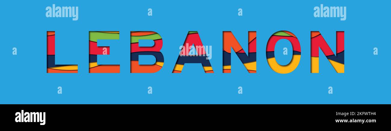 Letter with papercut style in word lebanon on blue background Stock ...