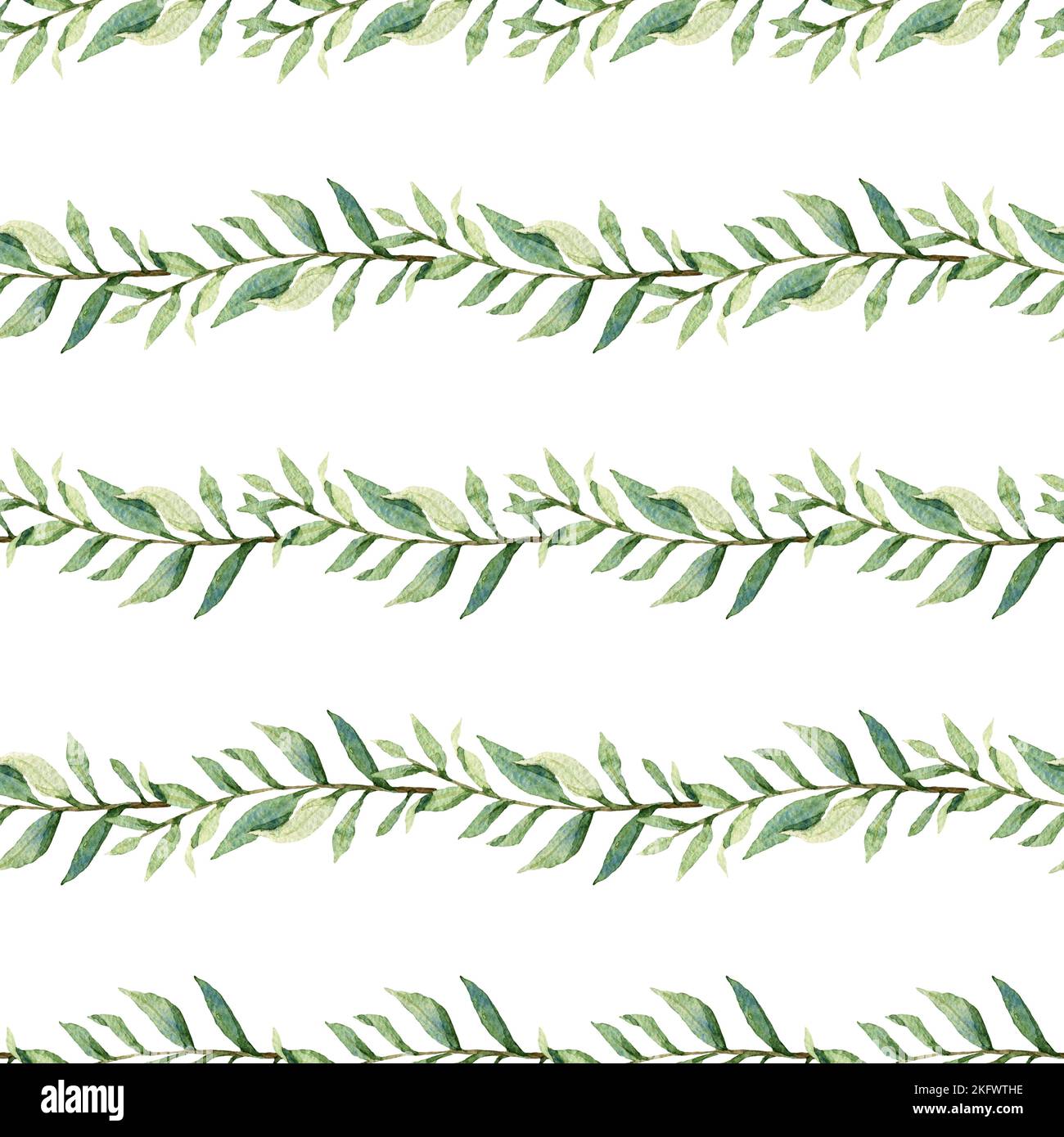 Watercolor greenery seamless pattern, floral texture on white Stock ...