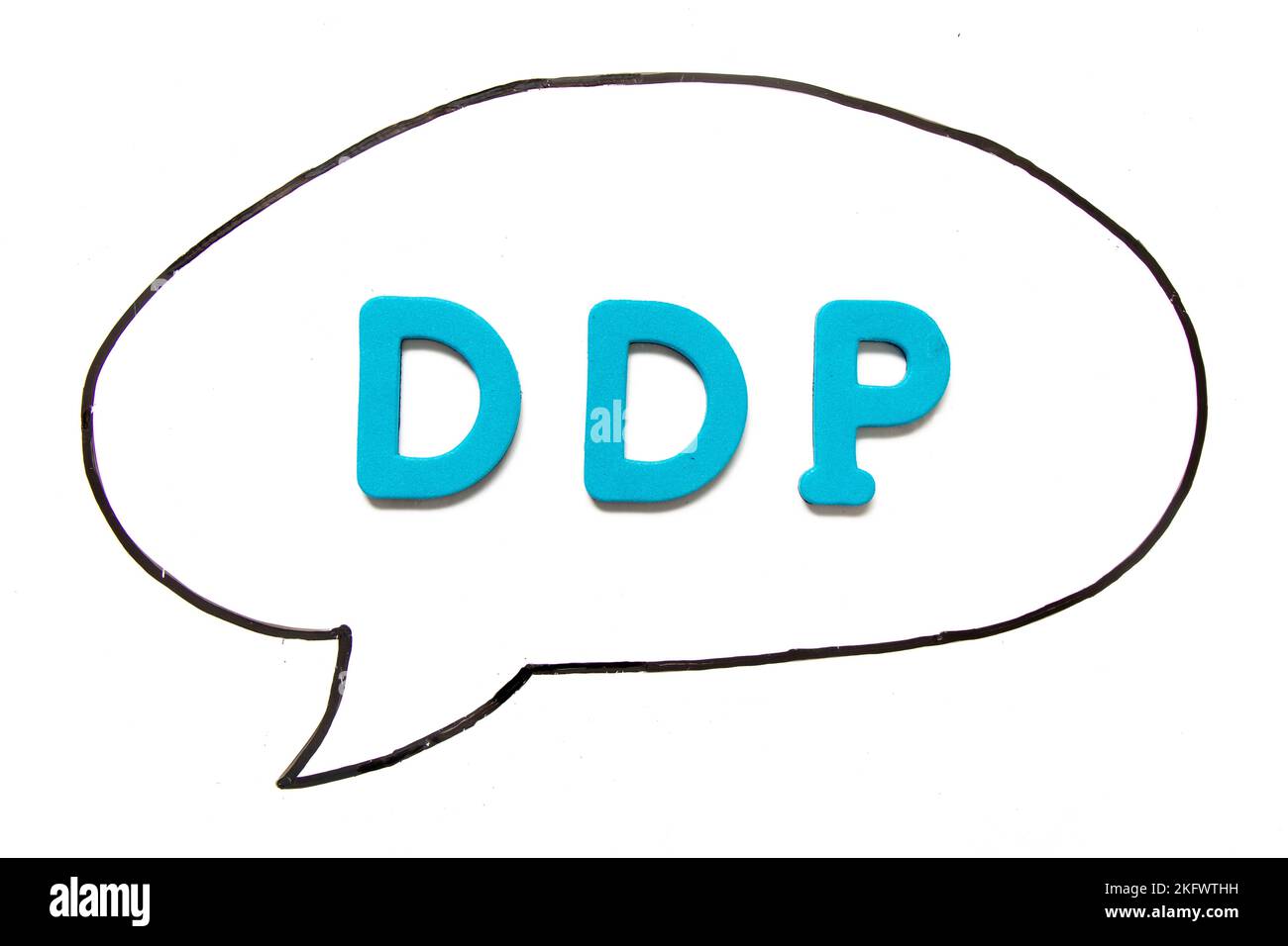 Alphabet letter with word DDP (Abbreviation of Delivered duty paid) in black line hand drawing ...