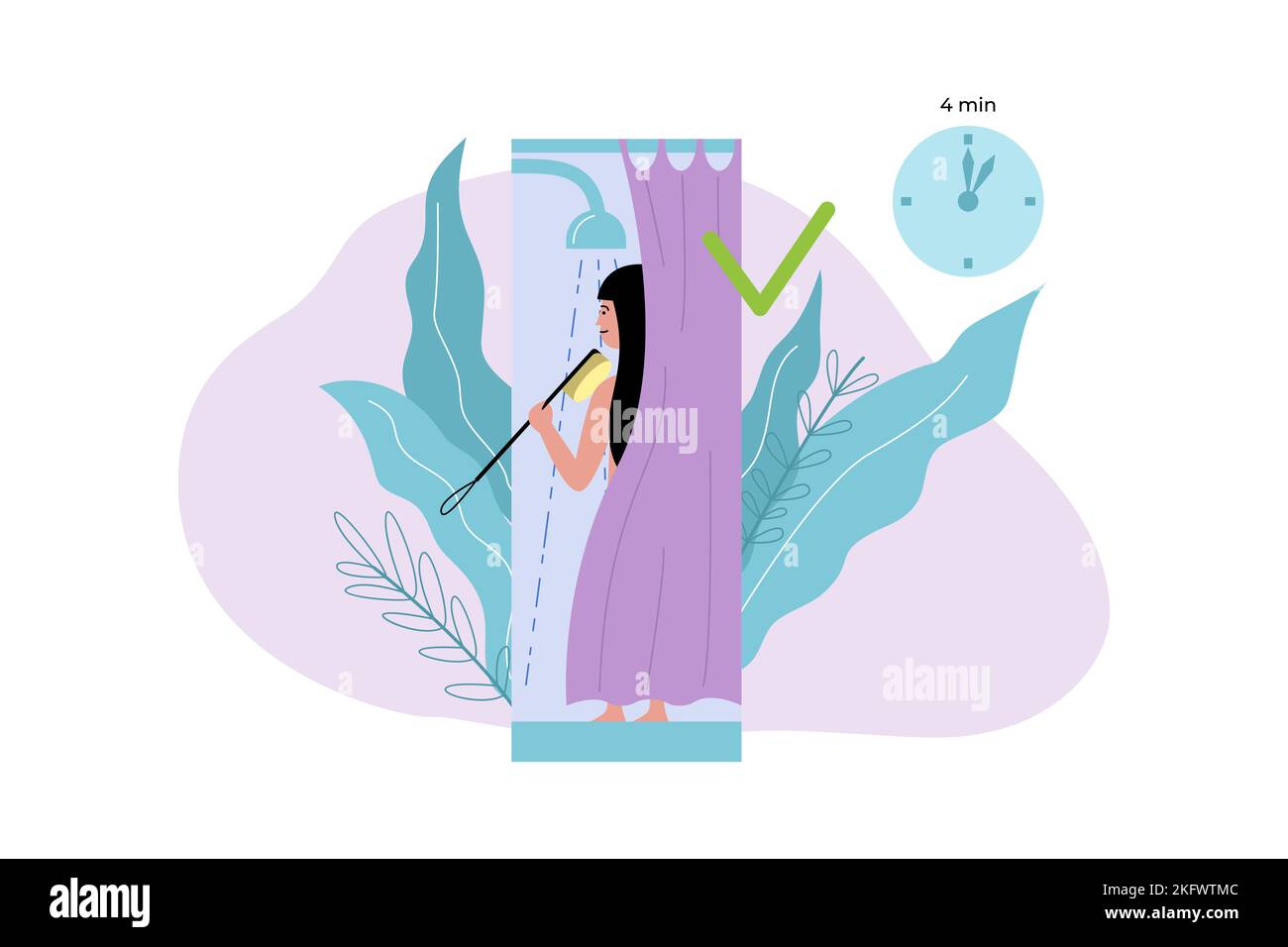 Woman Is Reducing Usage Of Water By Showering Short Time Stock Vector