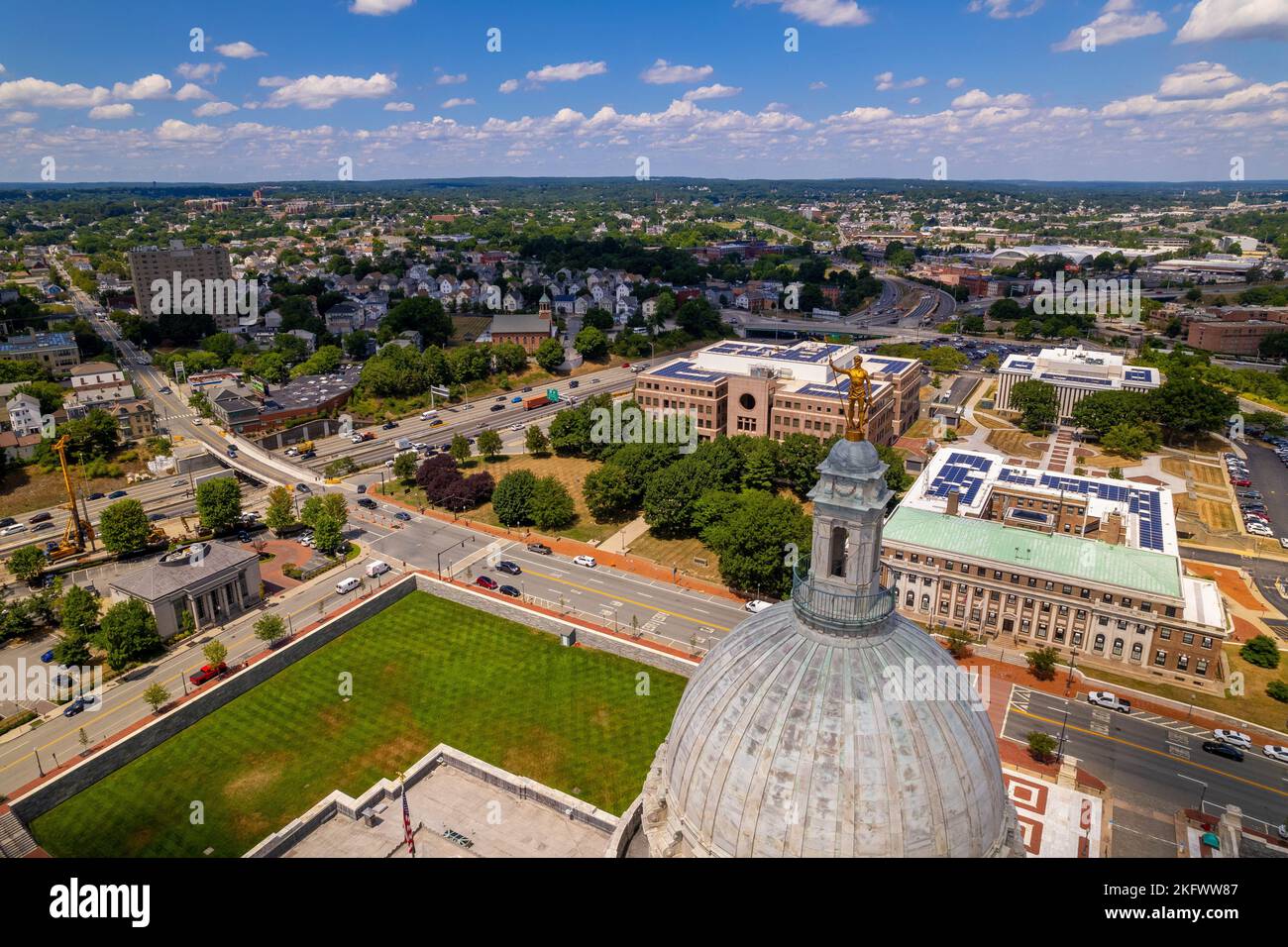 An aerial view of Providence cityscape with Rhode Island State House ...
