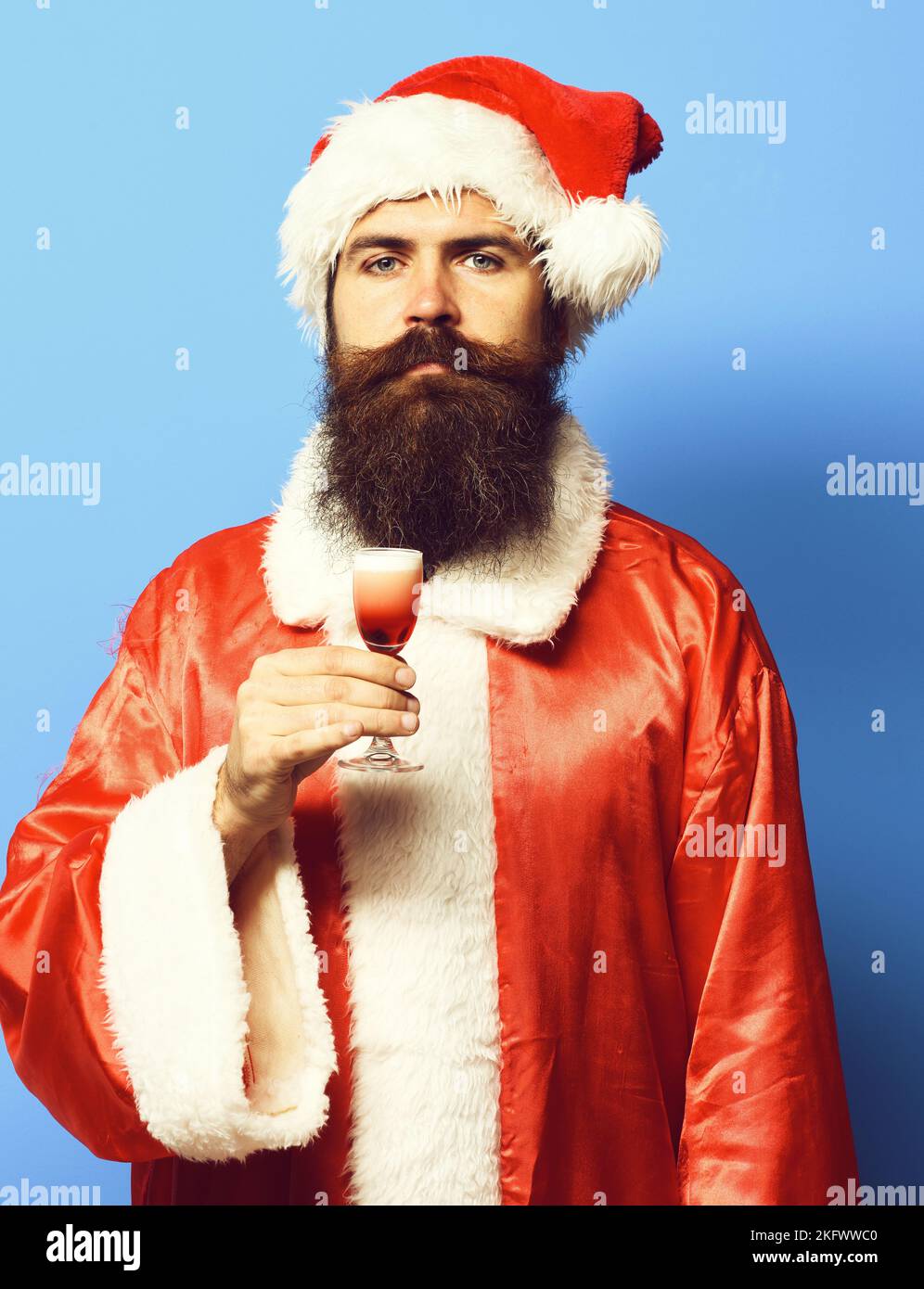 handsome bearded santa claus man with long beard on serious face ...