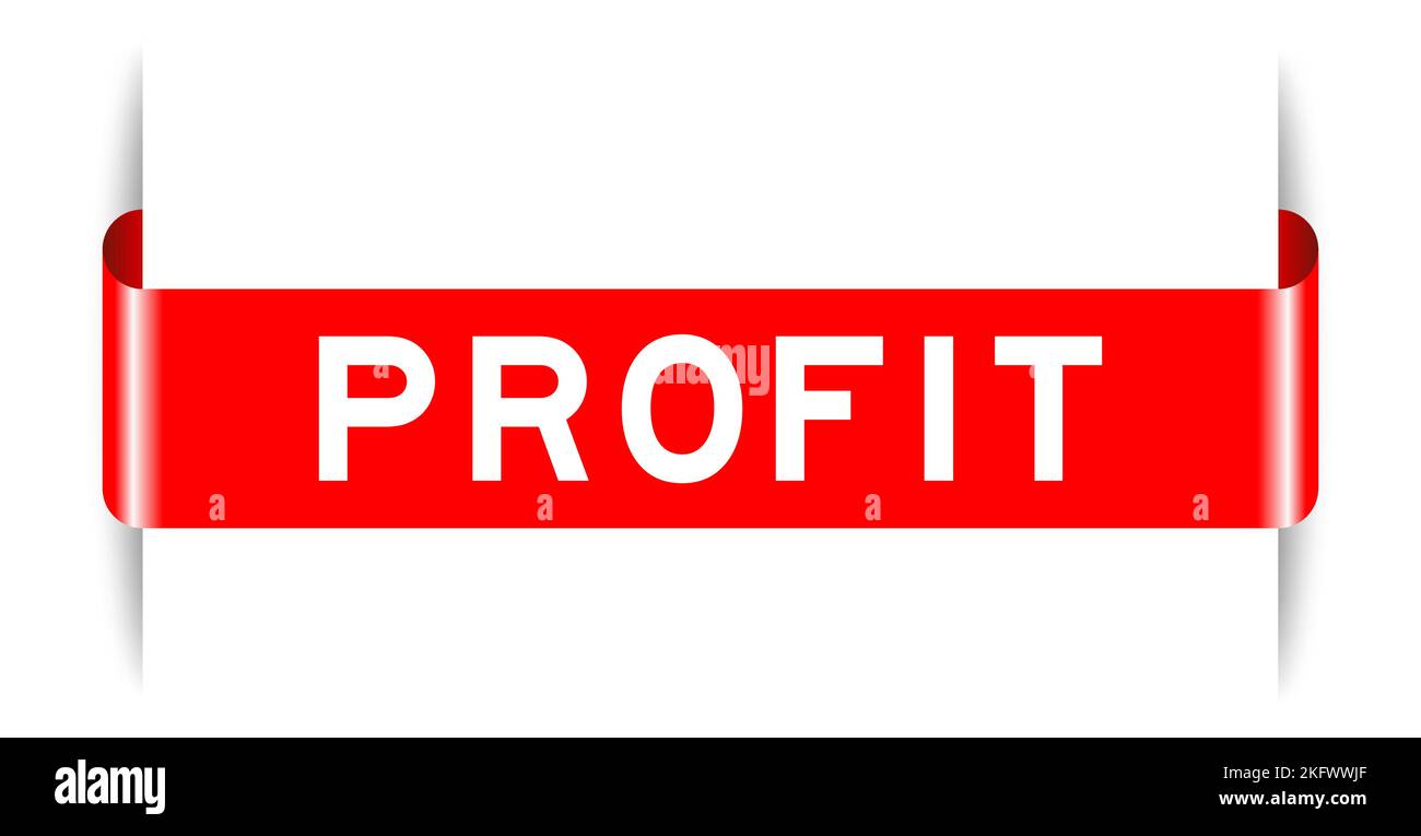 Red color inserted label banner with word profit on white background ...