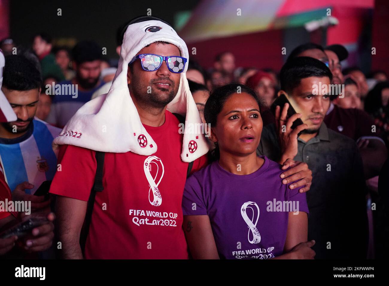 Fans watch a game at the FIFA Fan Festival in Al Bidda Park in Doha, Qatar during the FIFA World ...