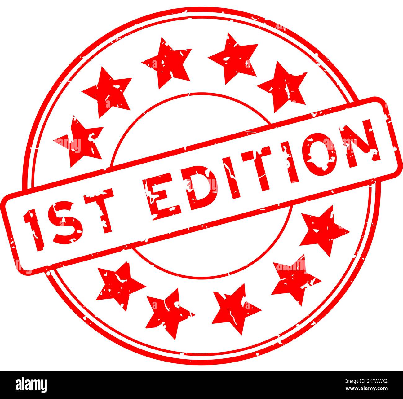 Grunge red 1st edition word with star icon round rubber seal stamp on white background Stock ...