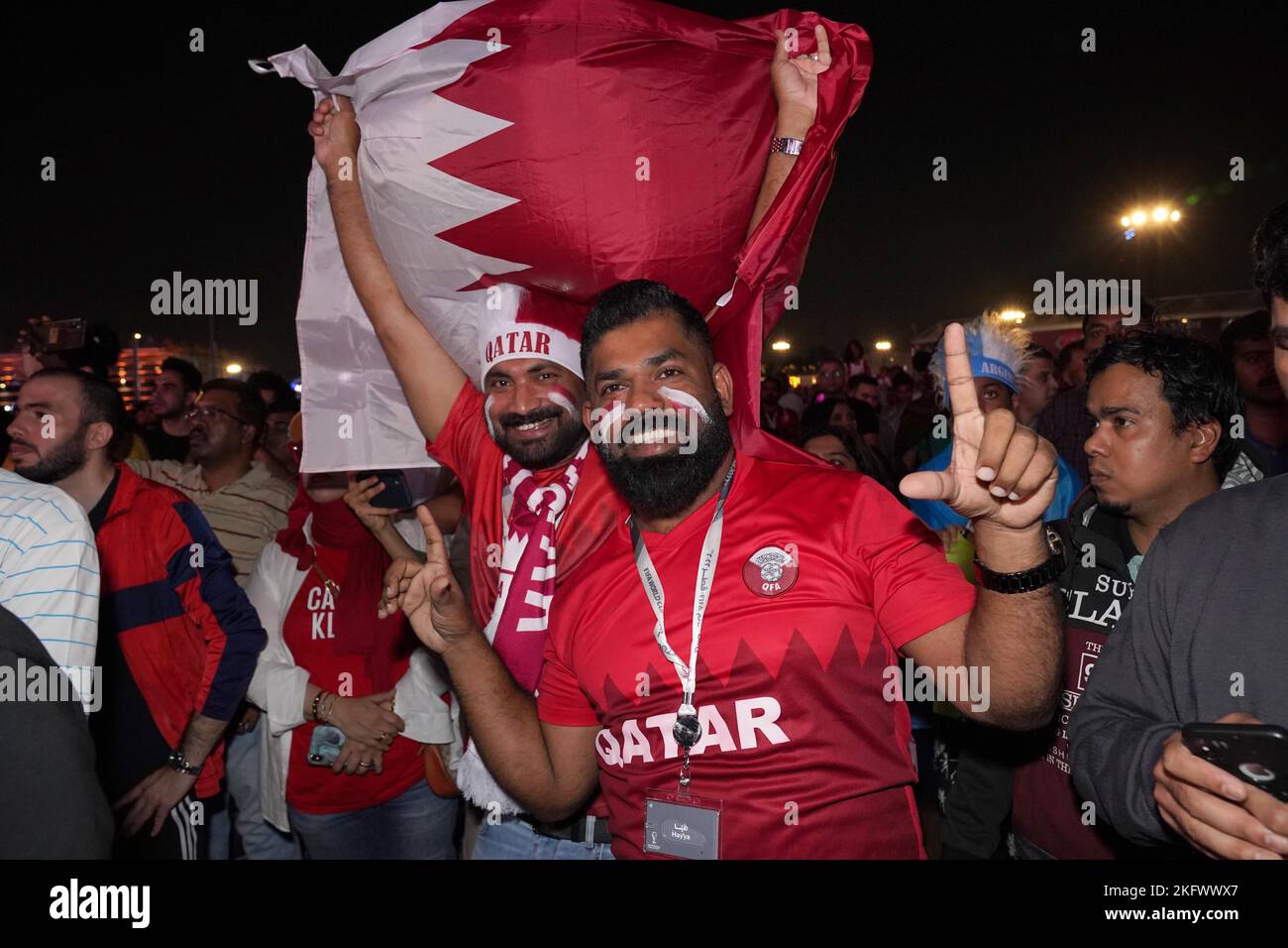 Qatar fans at the FIFA Fan Festival in Al Bidda Park in Doha, Qatar during the FIFA World Cup ...