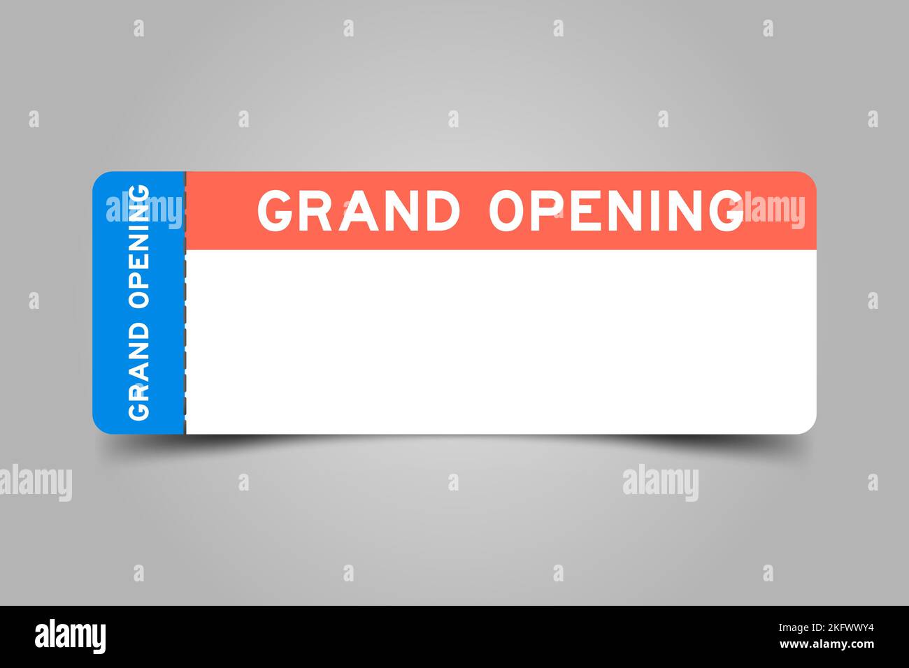 Blue and orange color ticket with word grand opening and white copy ...