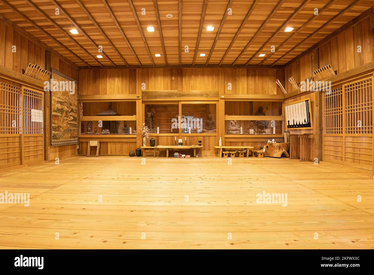 Old buddist temple wooden interior Japan worship place room Stock Photo ...