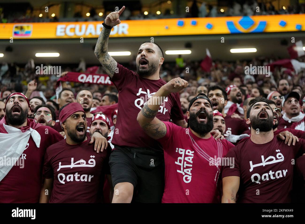 Qatar fans in the stands before the FIFA World Cup Group A match at the ...