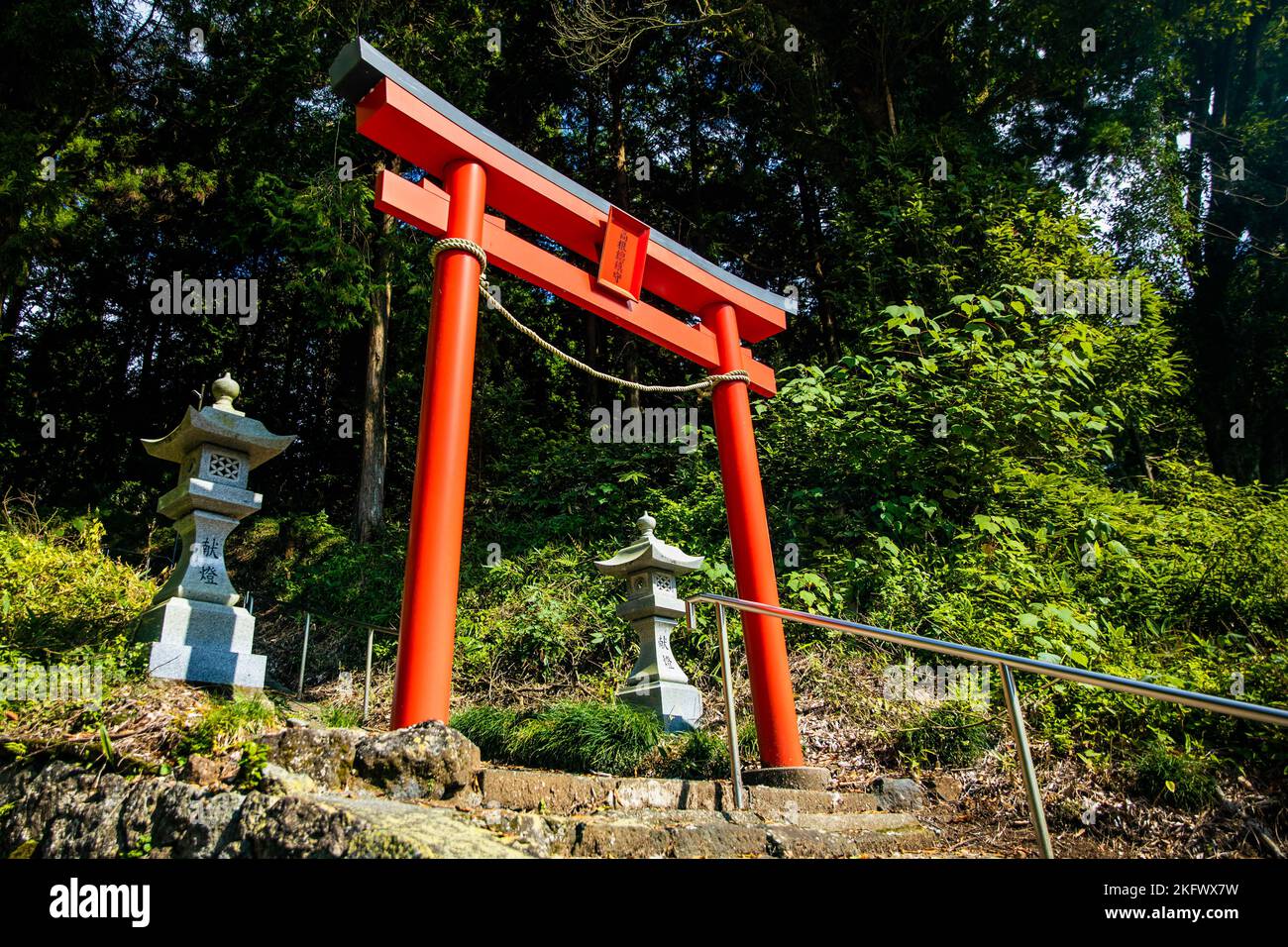 Murayama Sengen Shrine torii entrance red gate in Japan forest Stock ...