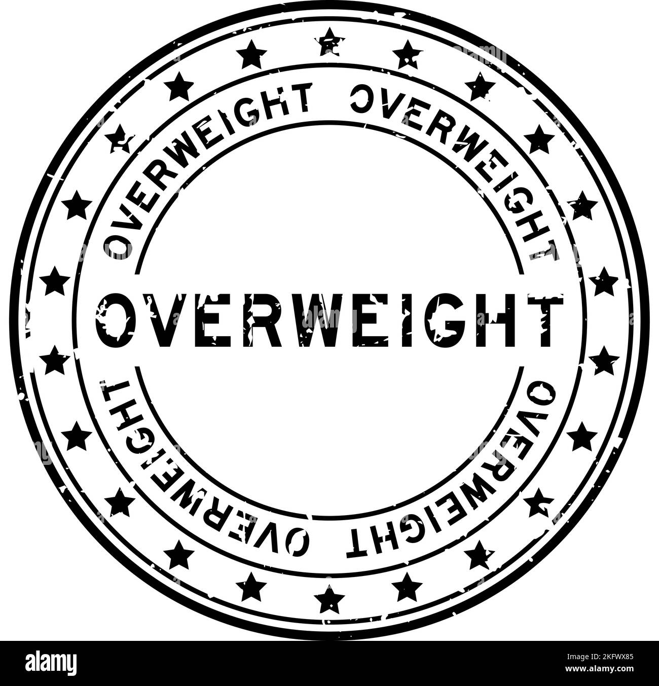 Grunge black overweight word with star icon round rubber seal stamp on white background Stock ...
