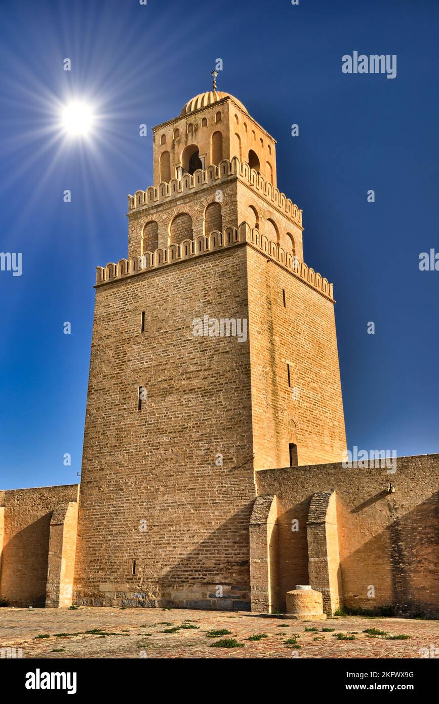 Ancient Great Mosque in Kairouan in Sahara Desert, Tunisia, Africa, HDR ...