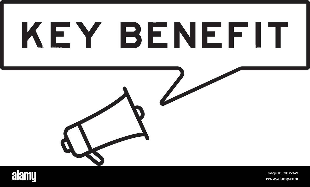 Megaphone icon with speech bubble in word key benefit on white ...