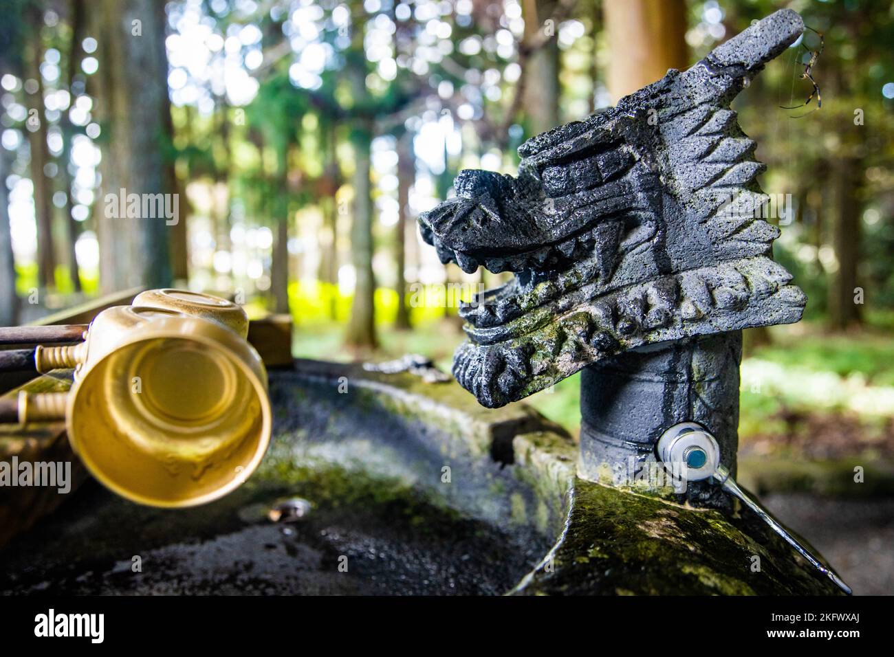 Yamamiya Sengen Shrine temple water dragon purification ritual outdoors ...