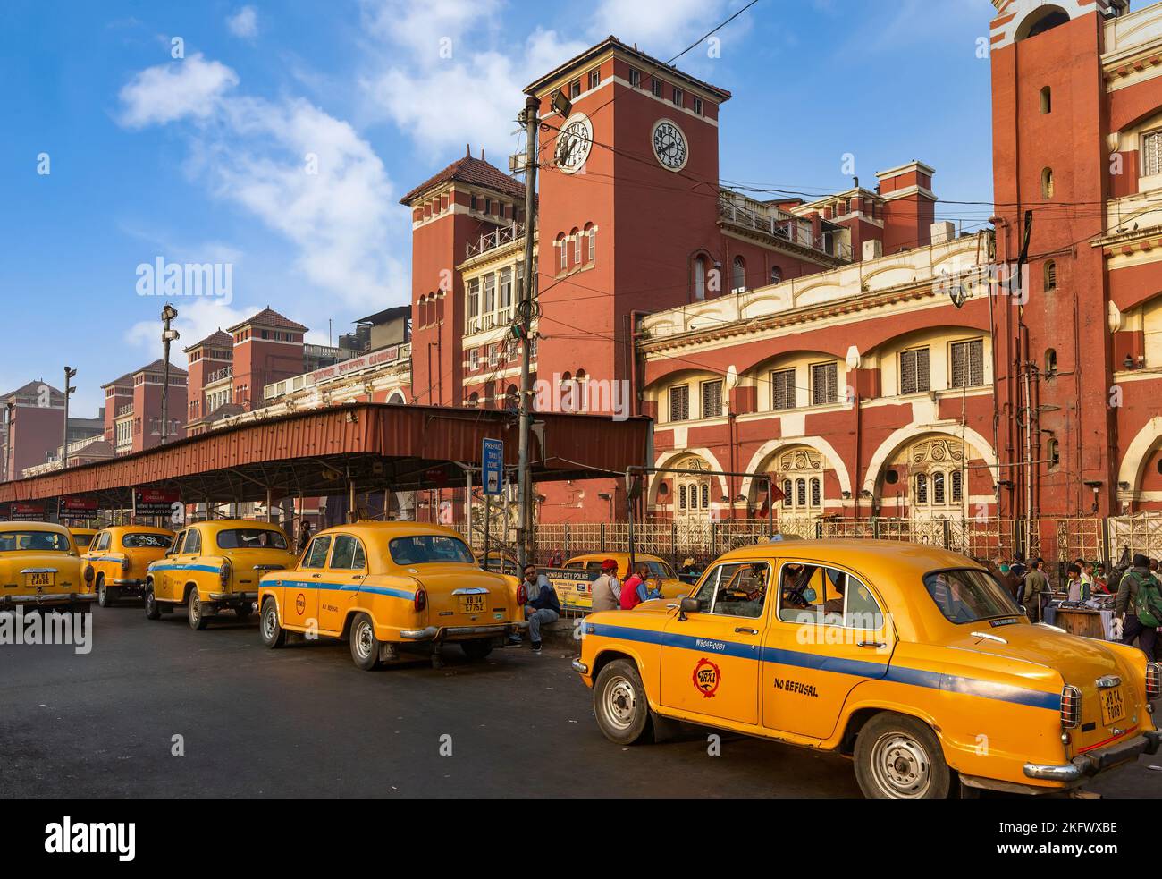 Yellow Taxi in queue at the Howrah railway station waiting for ...