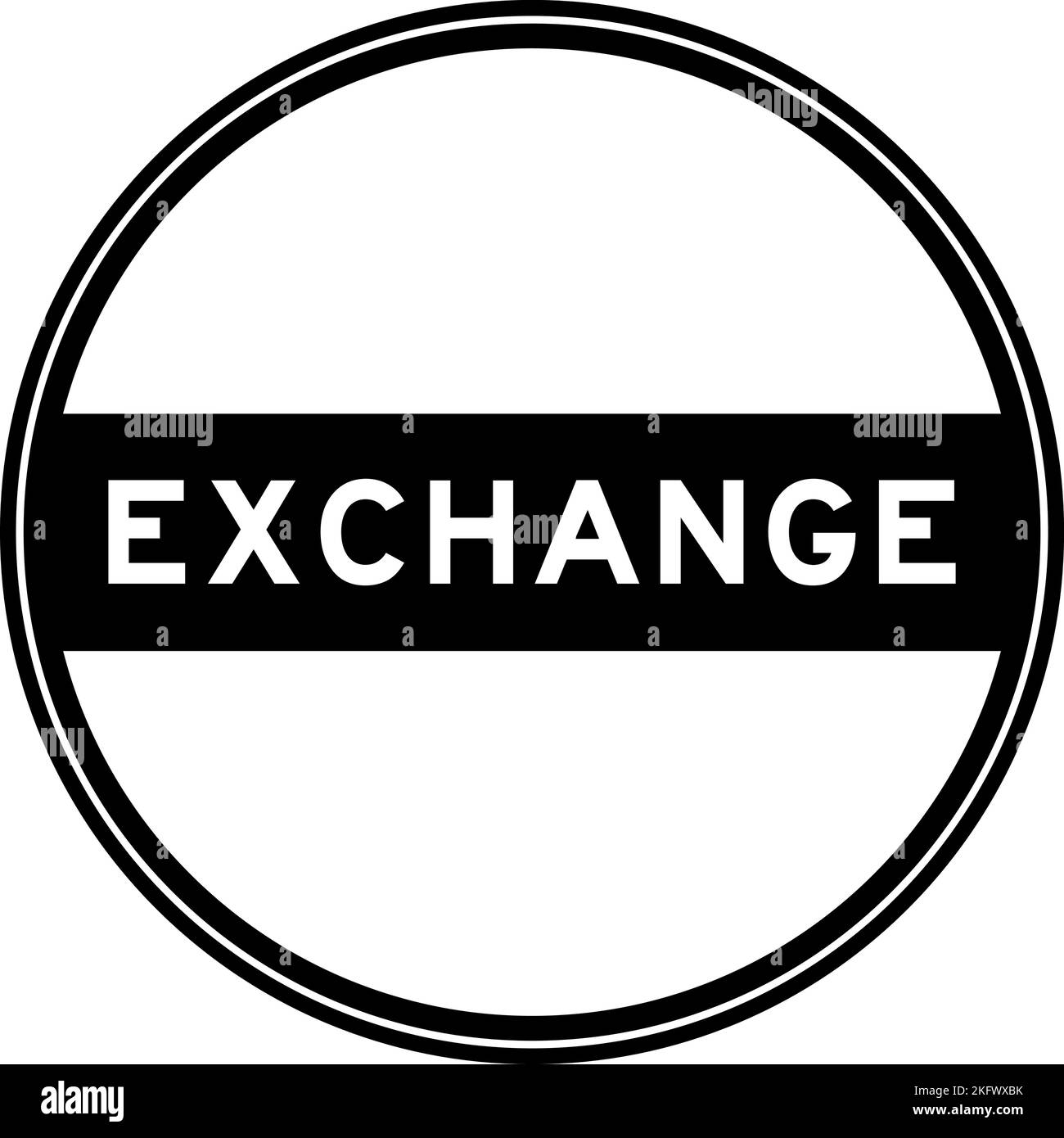 Black color round seal sticker in word exchange on white background ...