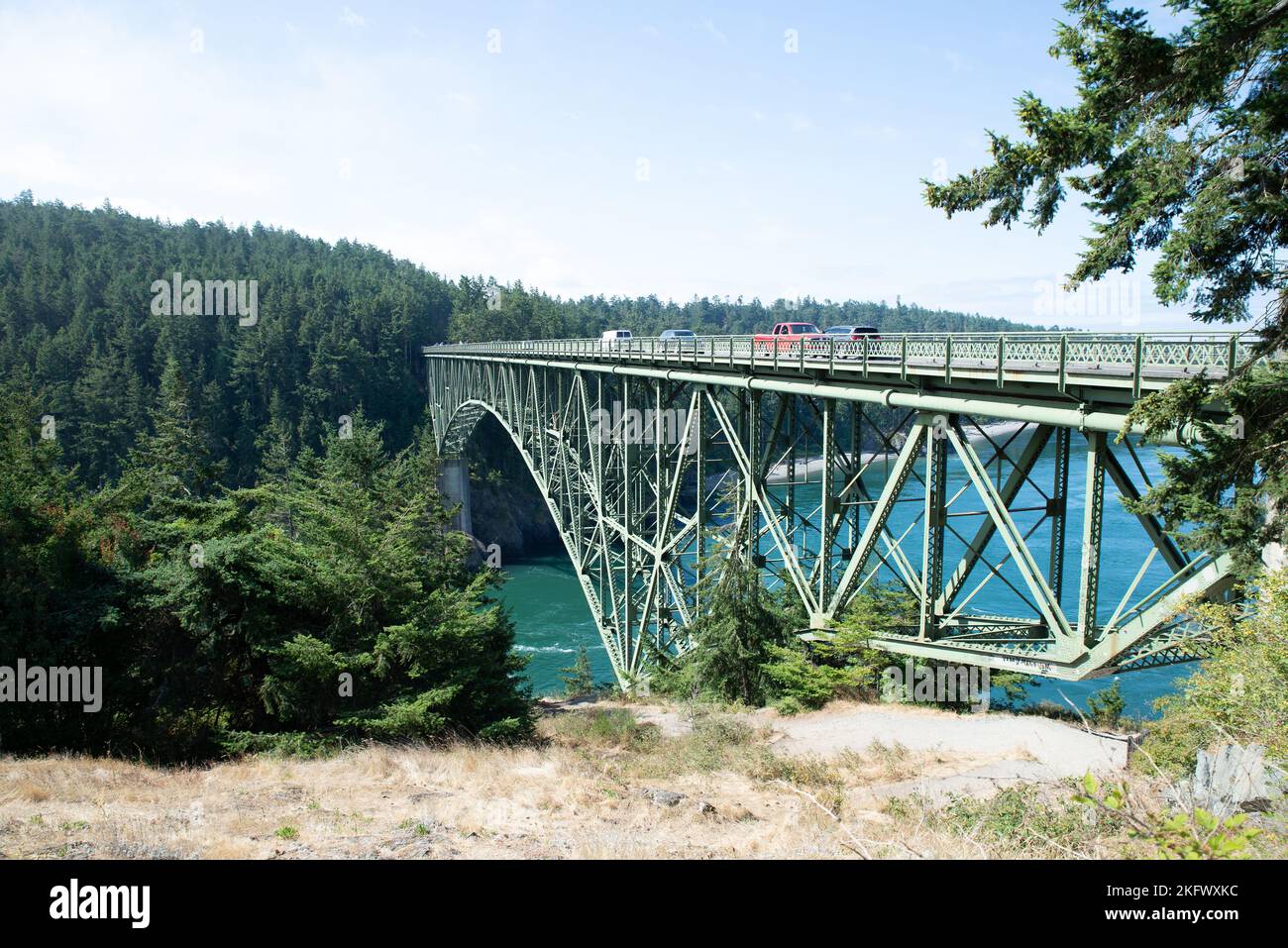 A deception pass channel with a bridge Stock Photo - Alamy