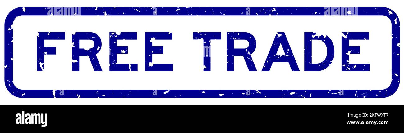 Grunge blue free trade word square rubber seal stamp on white ...