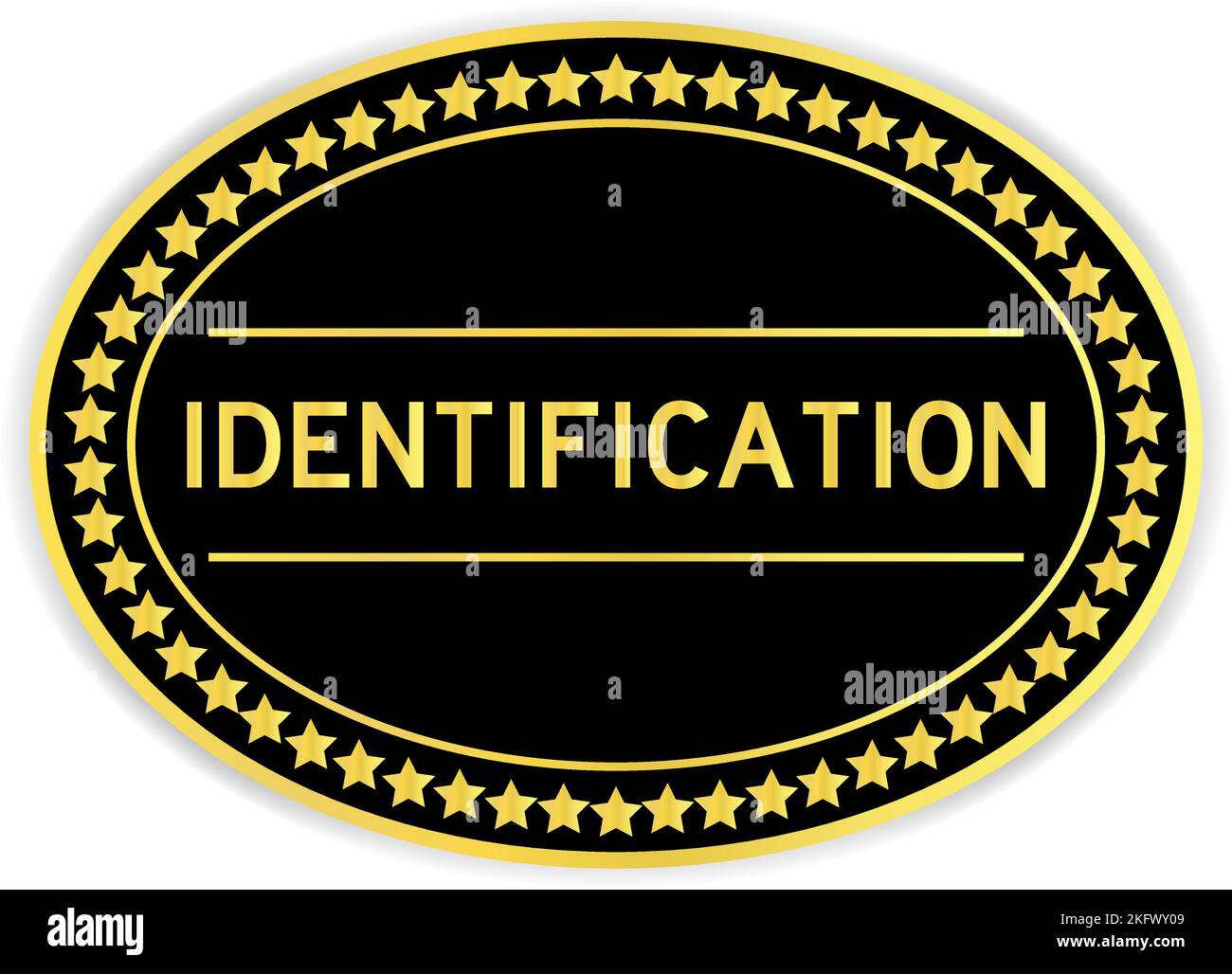 Gold and black color oval label sticker with word identification on ...