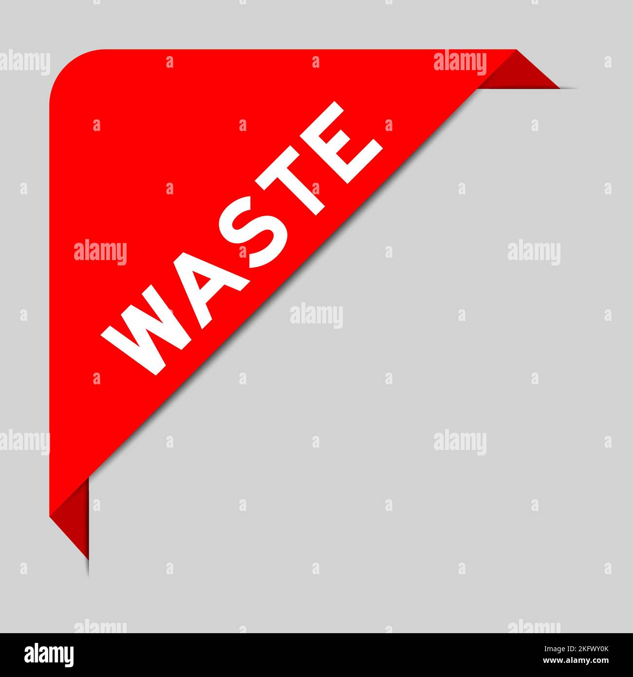 Red color of corner label banner with word waste on gray background ...