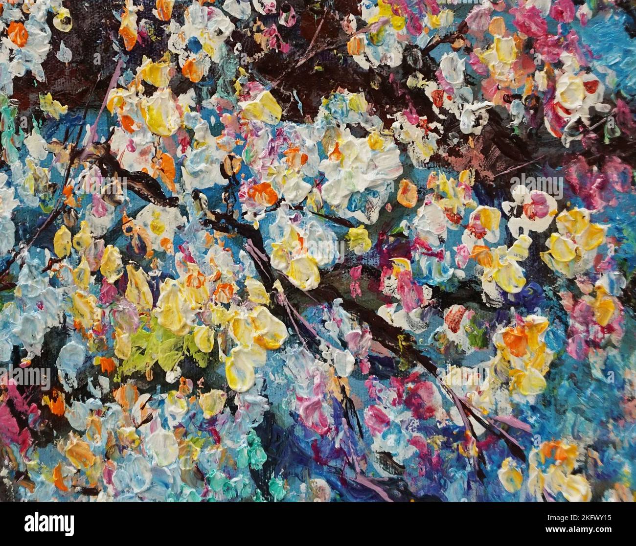 textured colorful abstract oil painting flower background Stock Photo ...