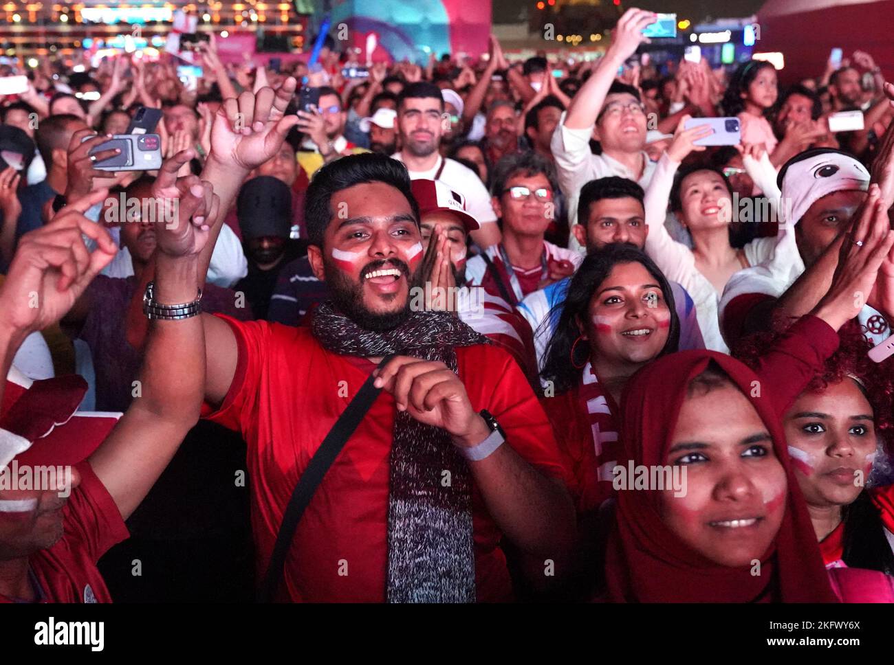 Qatar fans at the FIFA Fan Festival in Al Bidda Park in Doha, Qatar during the FIFA World Cup ...