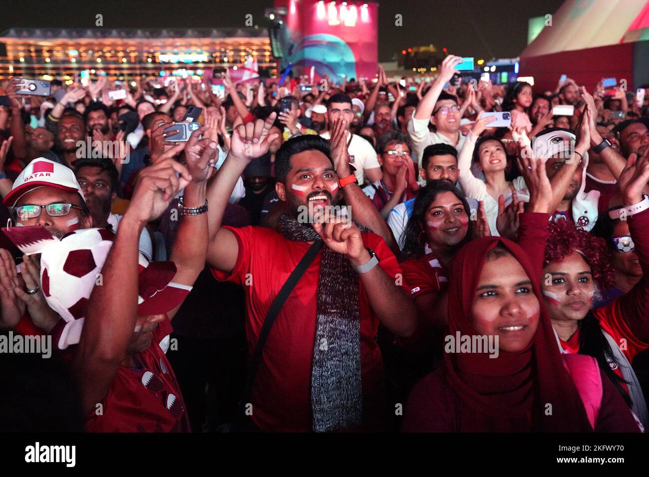 Qatar fans at the FIFA Fan Festival in Al Bidda Park in Doha, Qatar during the FIFA World Cup ...