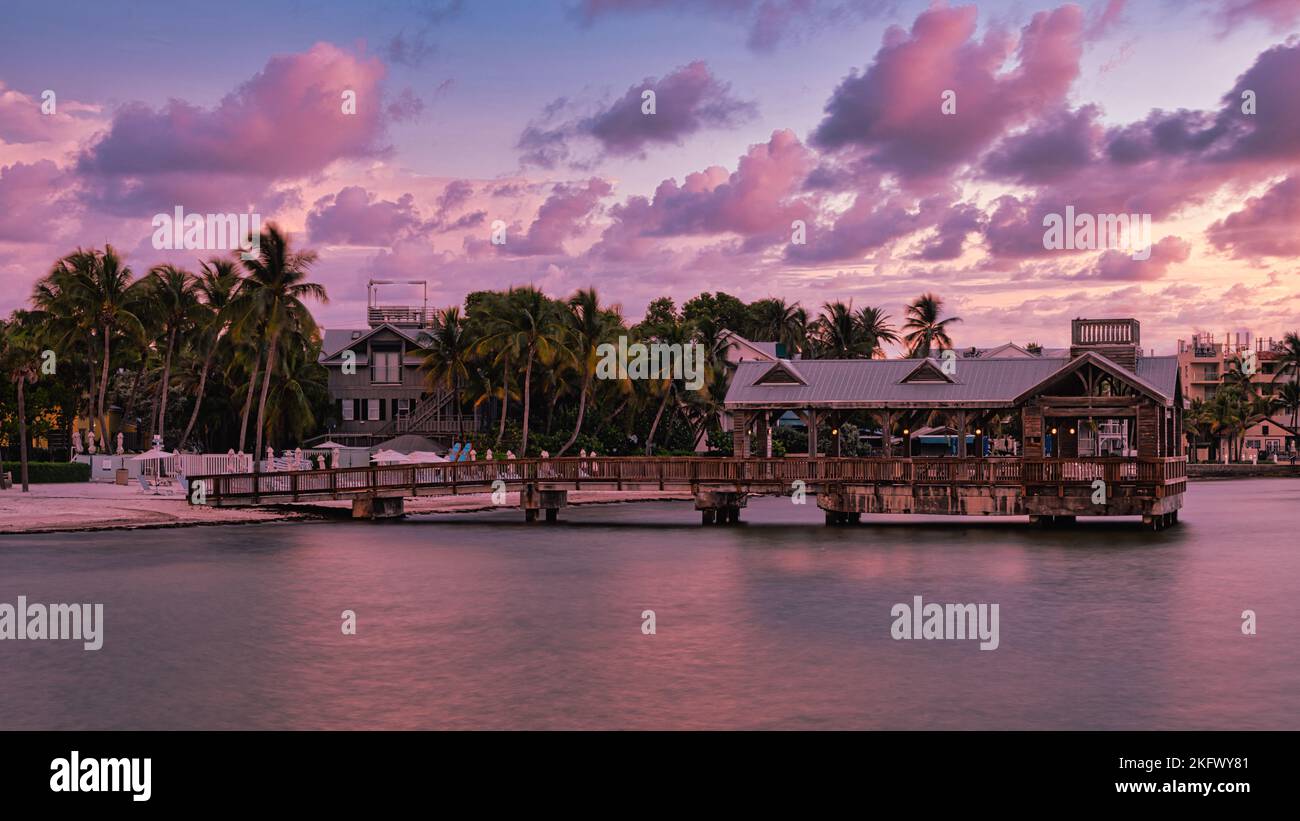 A scenic view of a wooden pier at the Key West island in Florida during ...