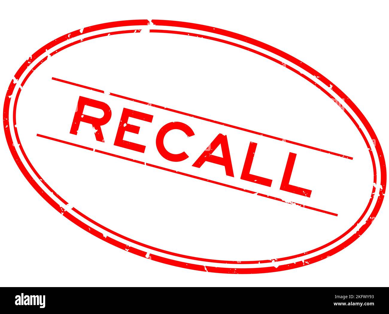 Grunge red recall word oval rubber seal stamp on white background Stock ...