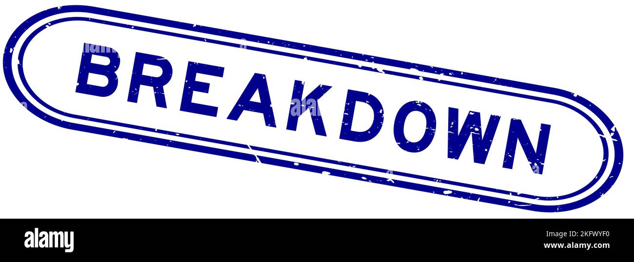 Grunge blue breakdown word rubber seal stamp on white background Stock ...