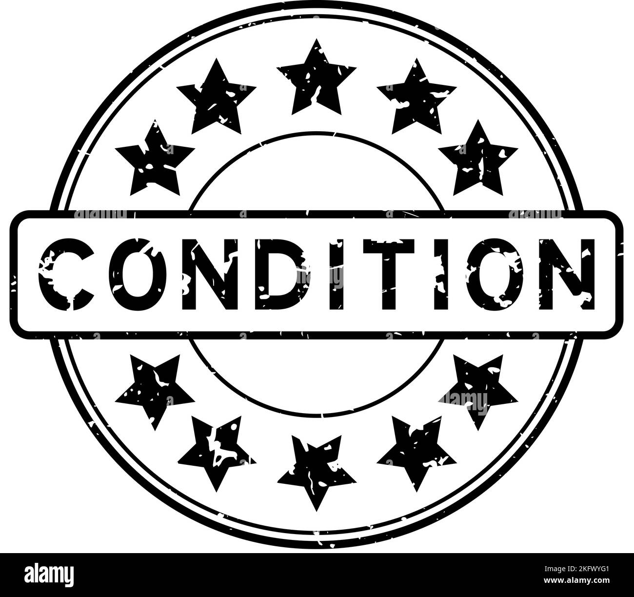 Grunge black condition word with star icon round rubber seal stamp on ...